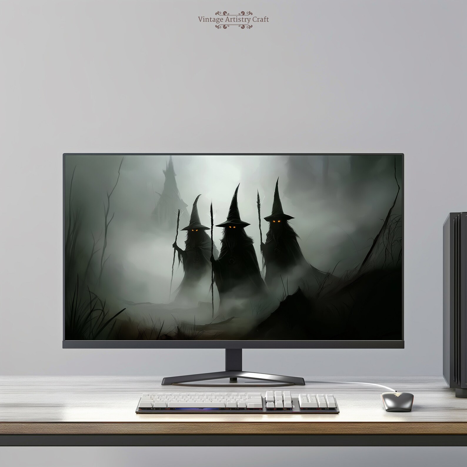 Witches With Pointy Hat Spooky Halloween Desktop Wallpaper, Aesthetic ...