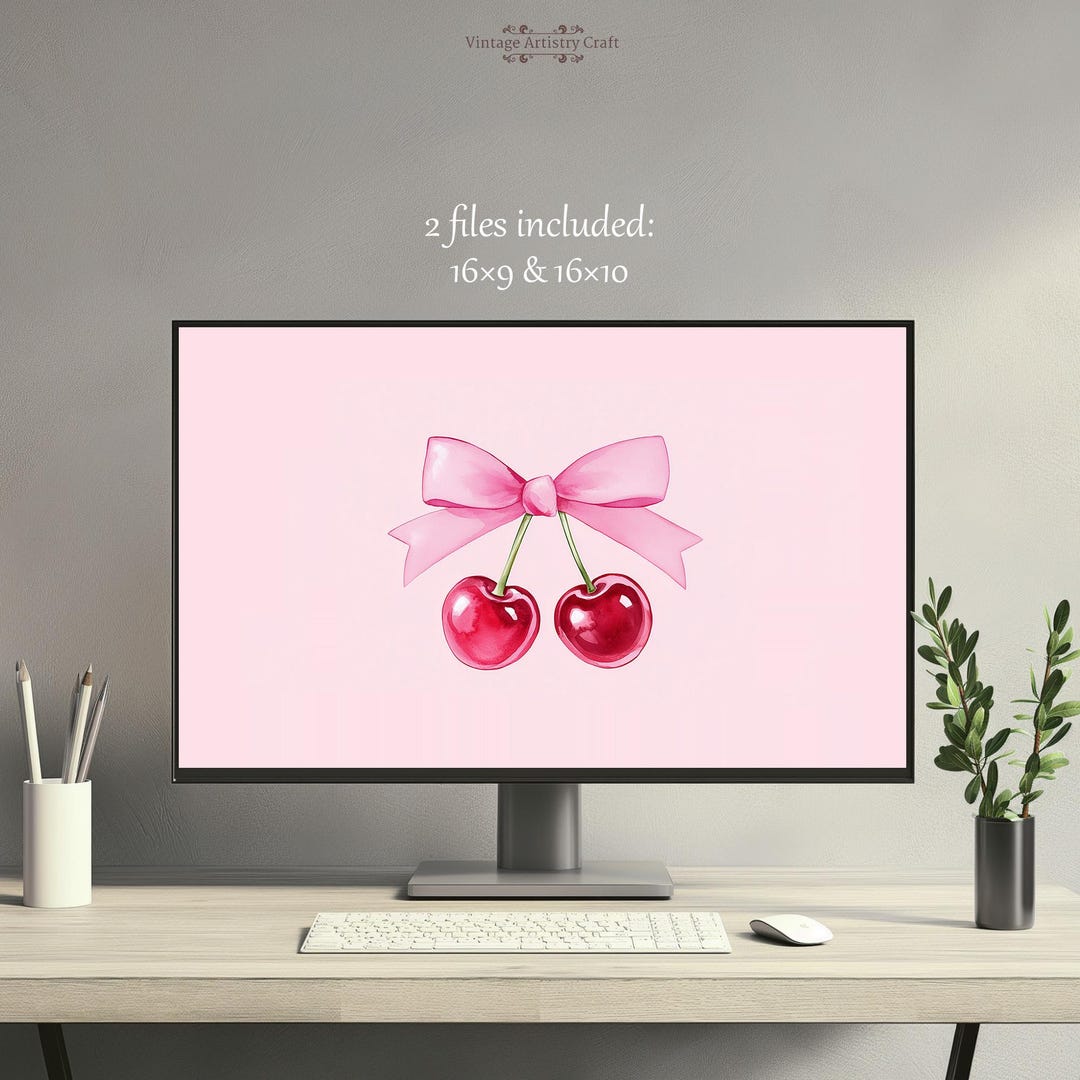 Valentine's Day Wallpaper Cute Cherries Romantic Desktop 4K PC Mac Laptop MacBook Windows Pink ...