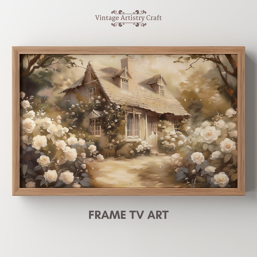 Vintage Cottage Painting Samsung Frame TV Art, English Country House ...