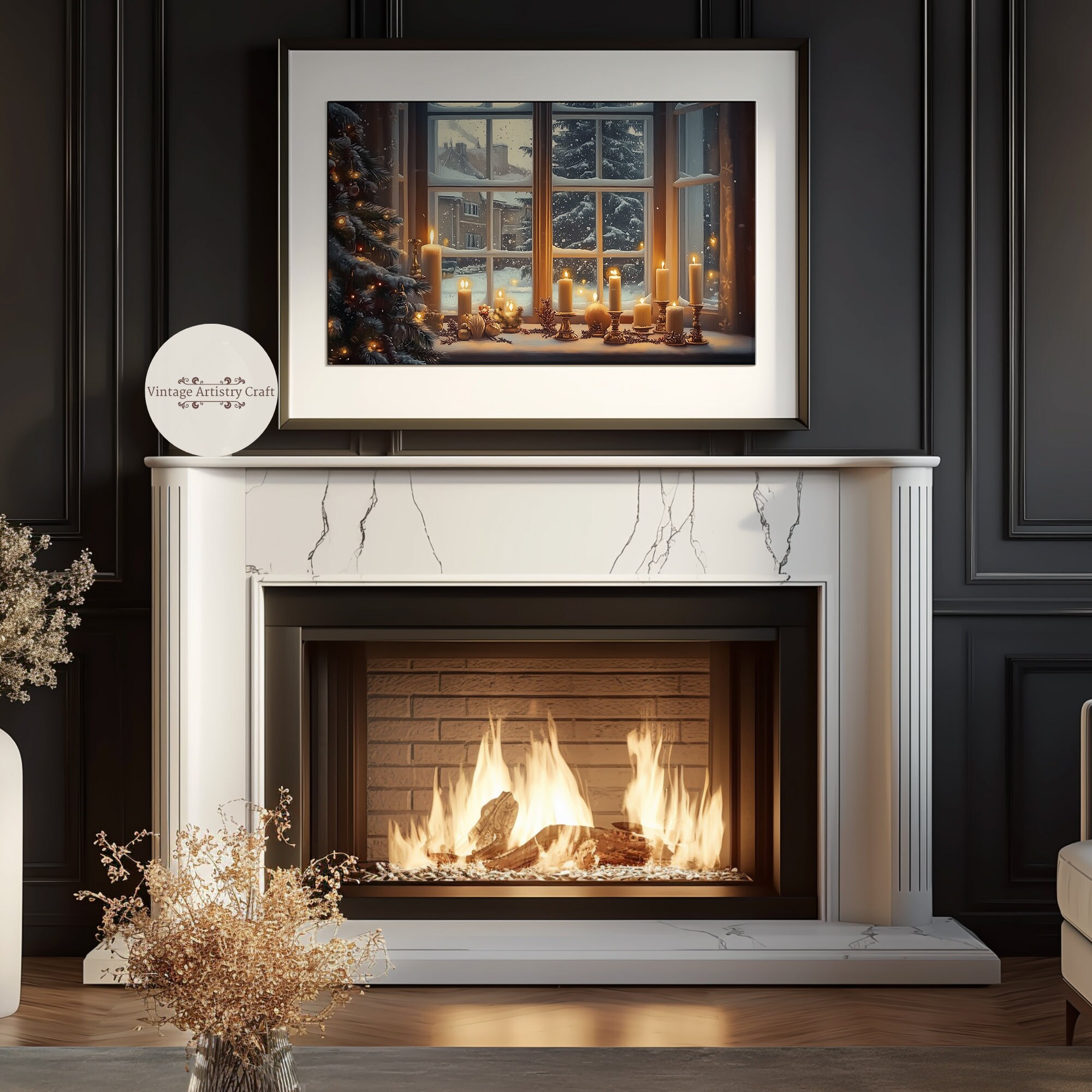 Christmas Samsung Frame TV Art, Candles Holiday Window, Snowy Tree ...