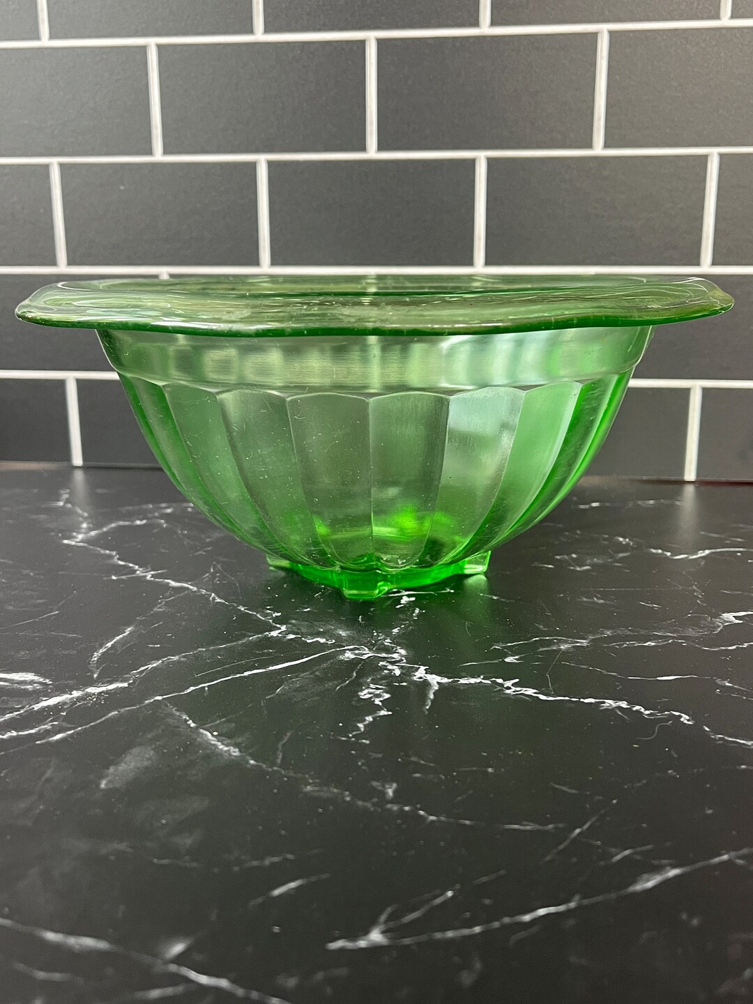 Vintage Uranium Glass Large Green Ribbed With Lip Mixing Bowl 1930-40's ...