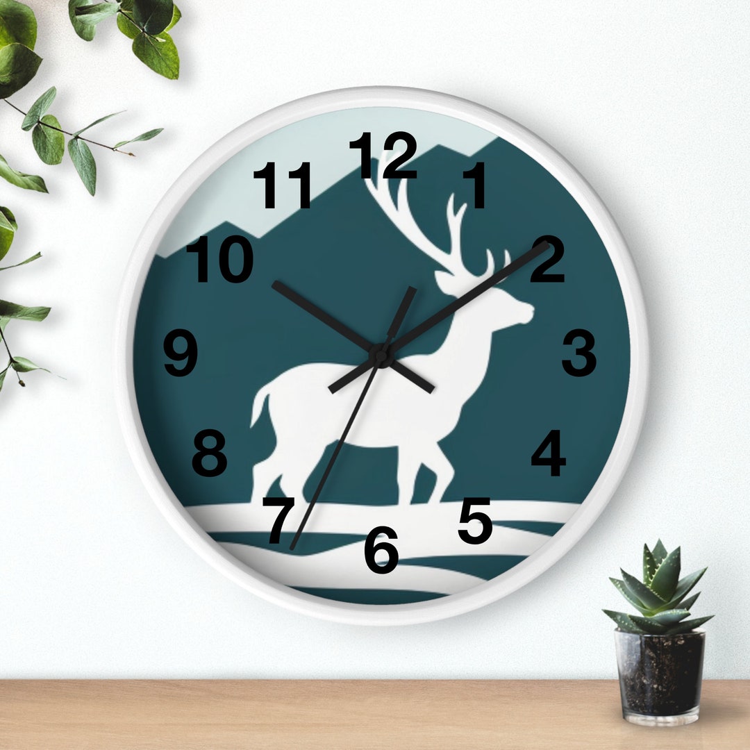 Mountain Deer Wall Clock, Modern Abstract Wall Clock, Landscape Hunting ...