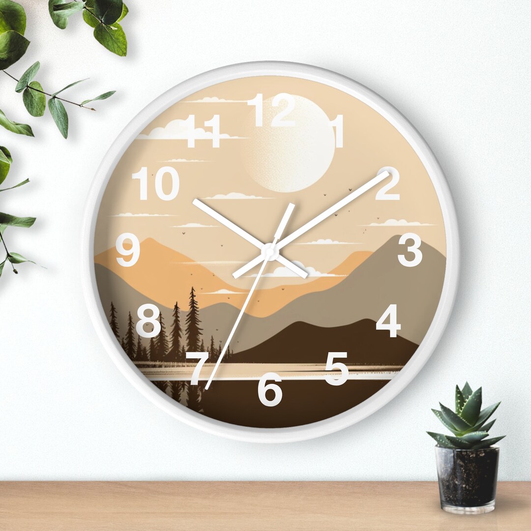 Abstract Mountain Wall Clock, Modern Landscape Wall Clock, Neutral Wall ...