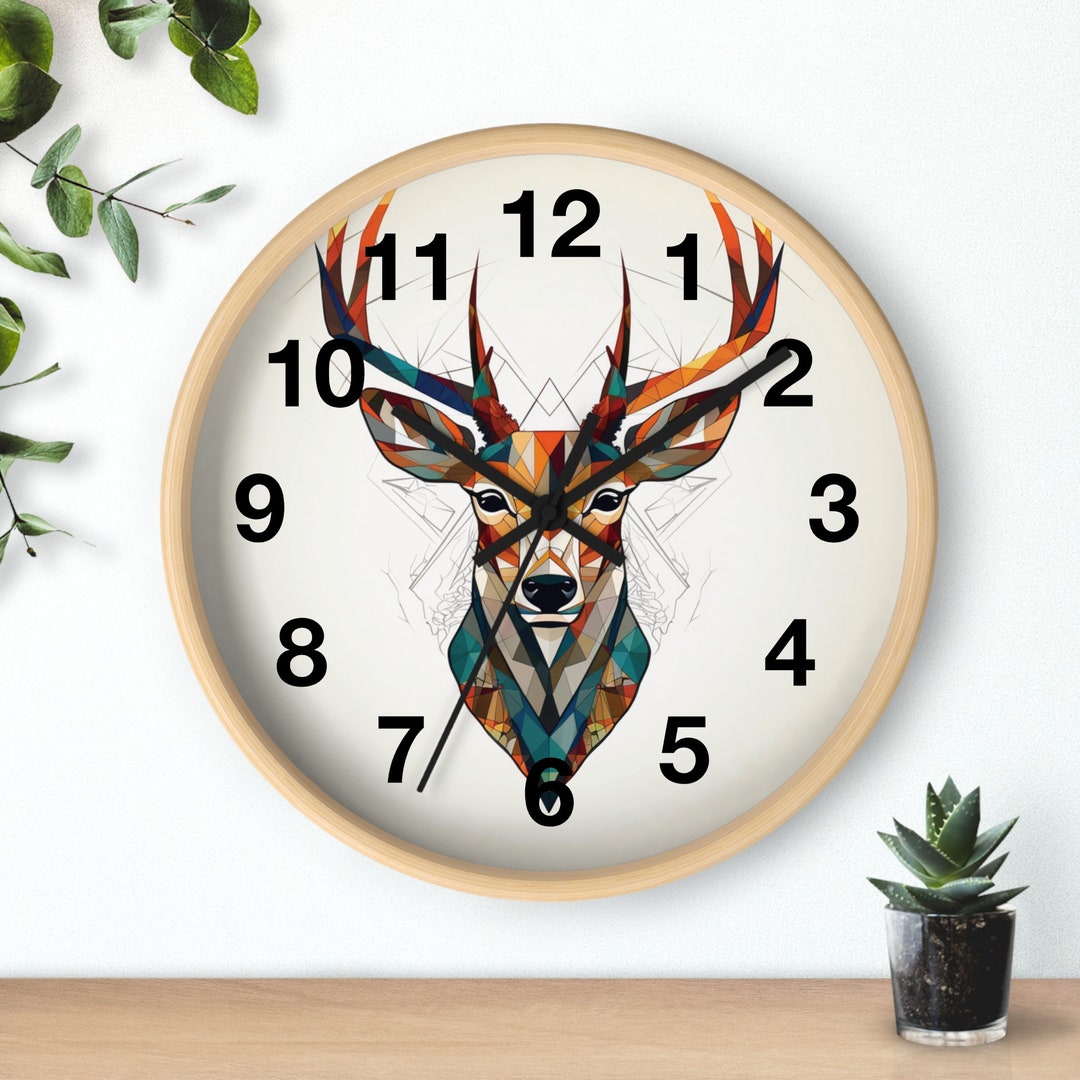 Unique Wall Clock, Geometric Deer Wall Clock, Modern Wood Wall Clock ...
