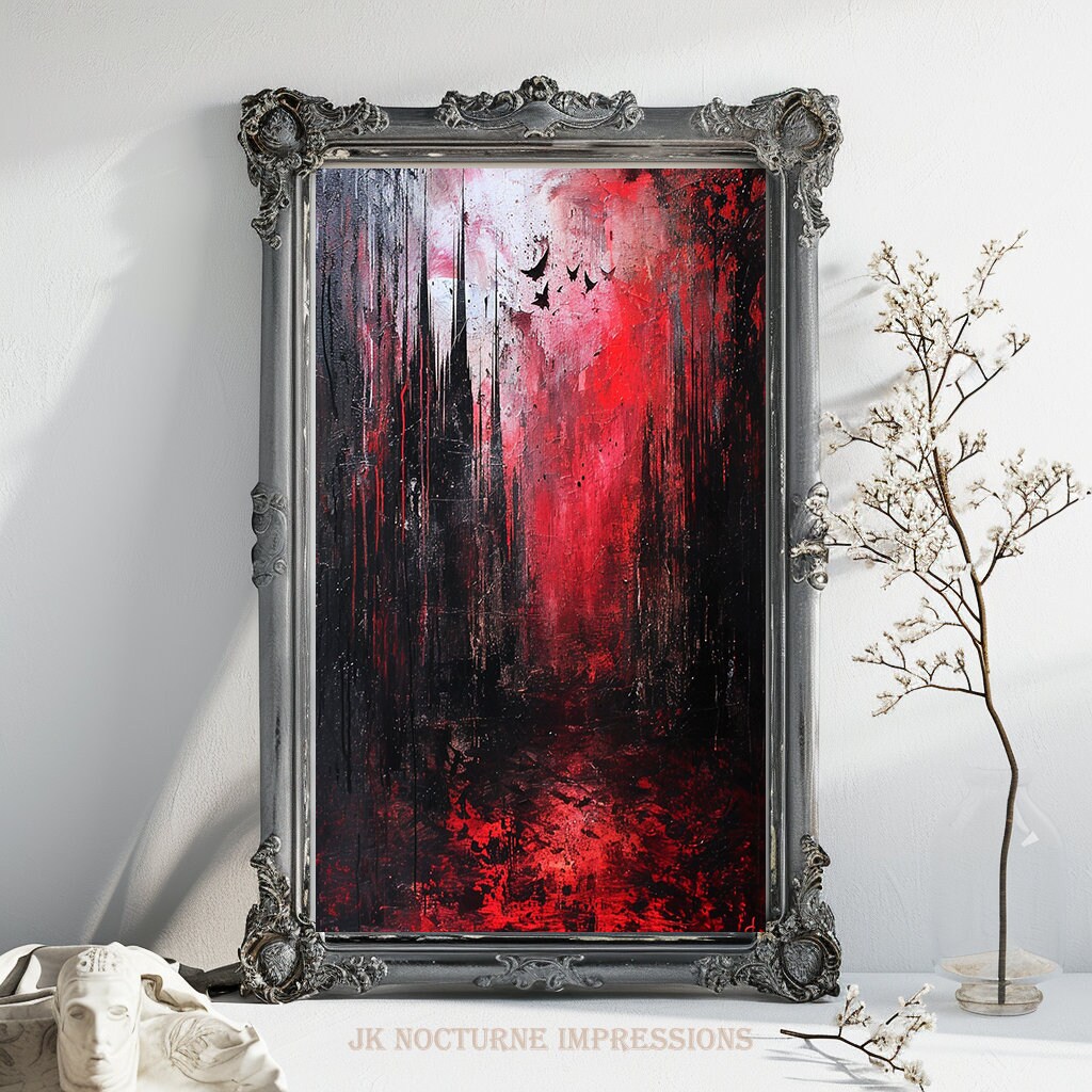 Gothic Red Castle Painting, Oil Painting, Prints, Poster, Dark Art ...