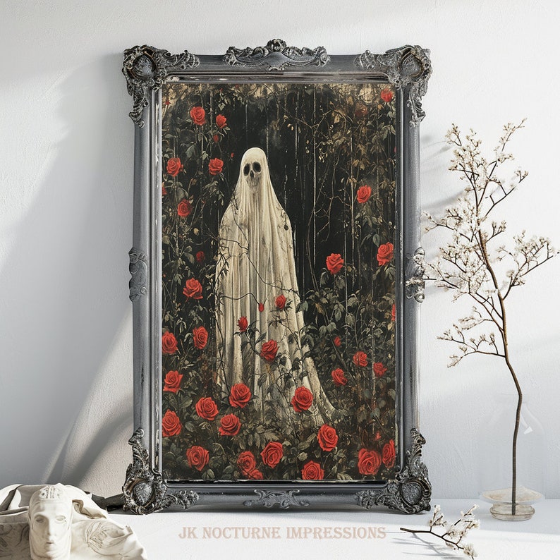 Garden Ghost Roses Art, Poster, Prints, Gothic Art, Halloween, Garden ...