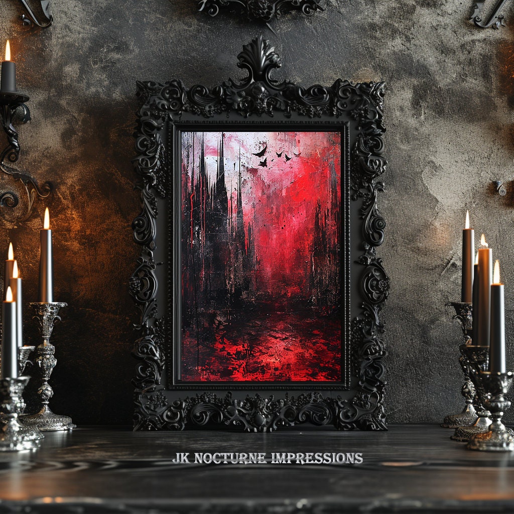 Gothic Red Castle Painting, Oil Painting, Prints, Poster, Dark Art ...