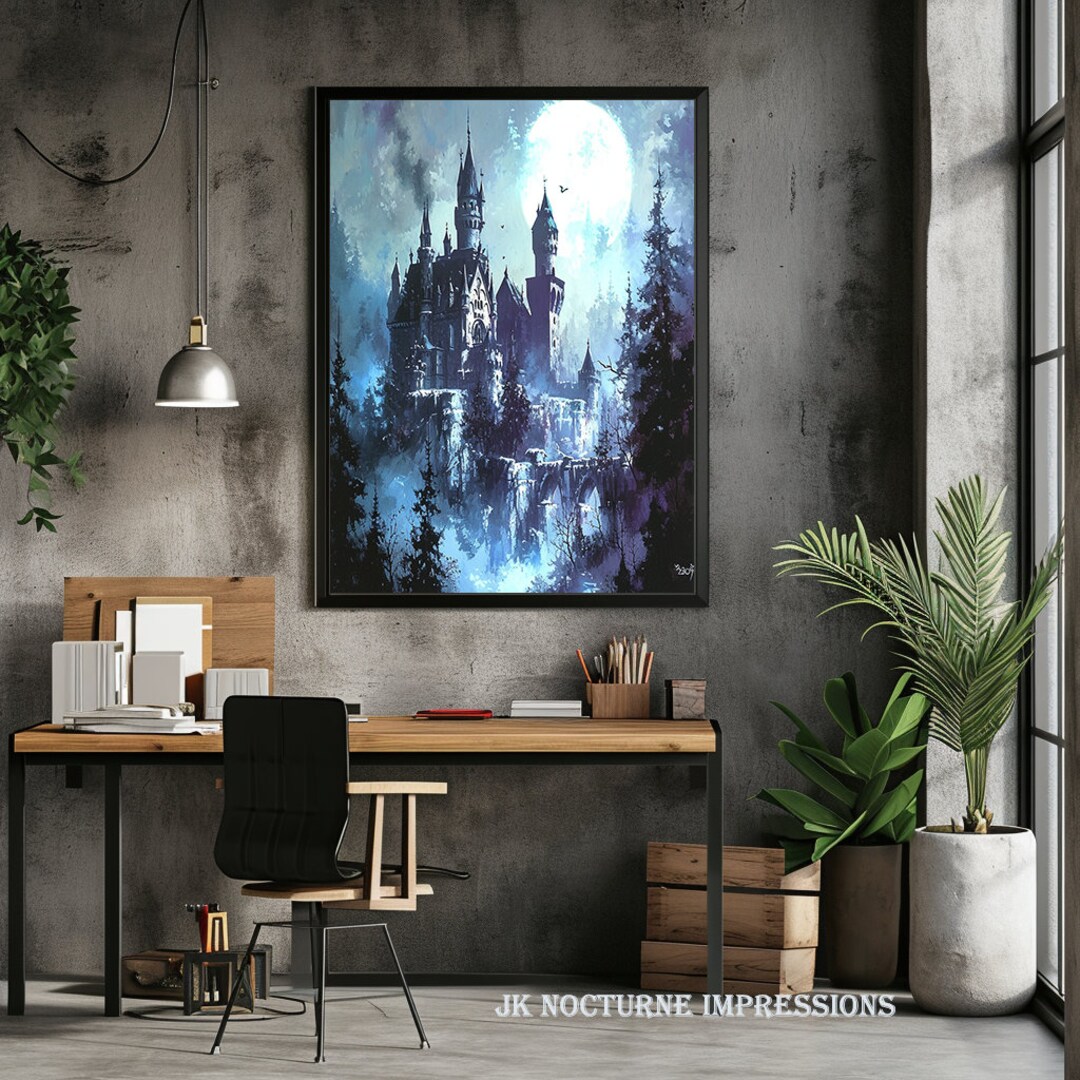 Blue Gothic Castle, Gothic Art, Print, Poster, Wall Art, Office Art ...