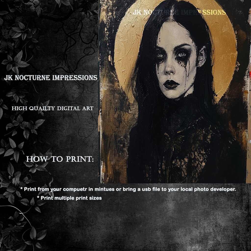 Goth Girl Oil Painting, Gothic Art, Dark Art, Digital Art, Prints, Goth ...