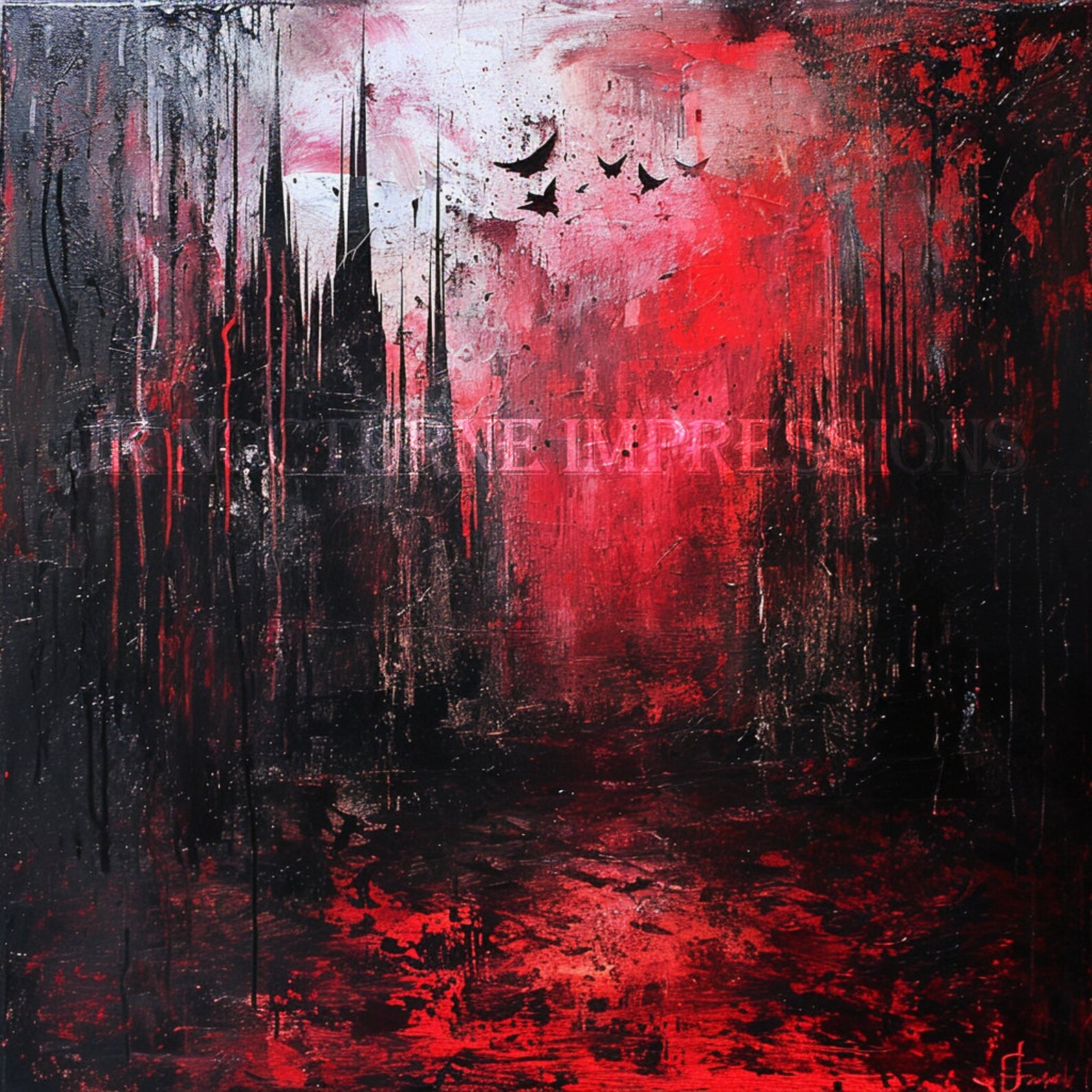 Gothic Red Castle Painting, Oil Painting, Prints, Poster, Dark Art ...