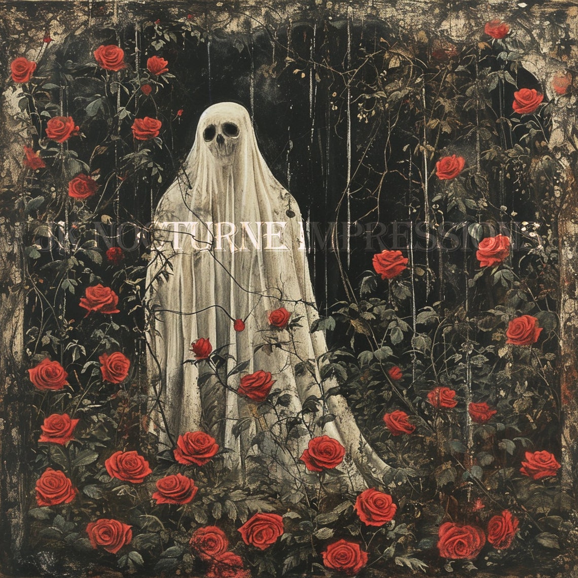 Garden Ghost Roses Art, Poster, Prints, Gothic Art, Halloween, Garden ...