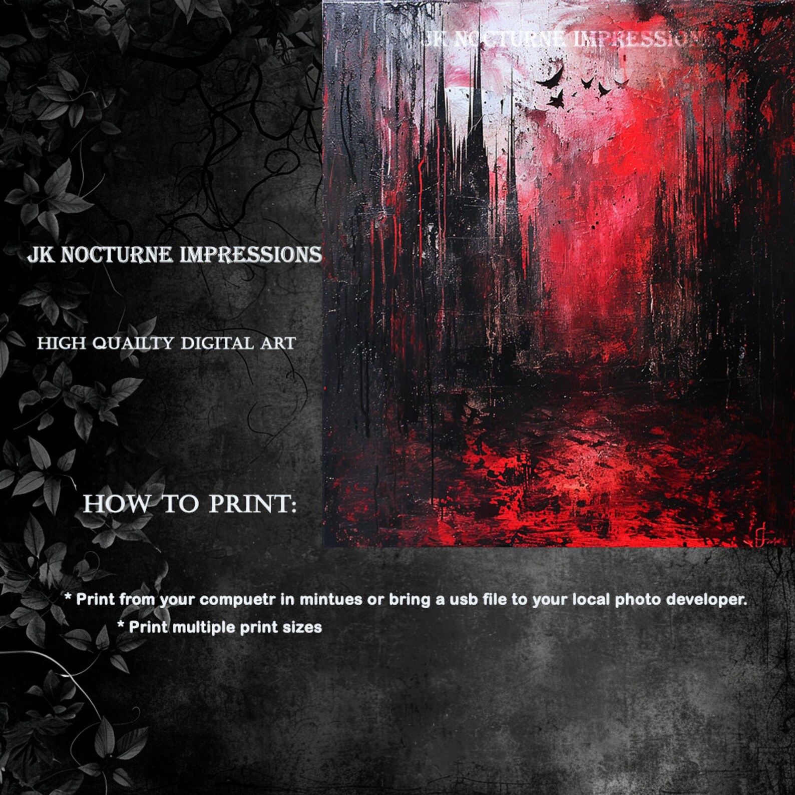 Gothic Red Castle Painting, Oil Painting, Prints, Poster, Dark Art ...