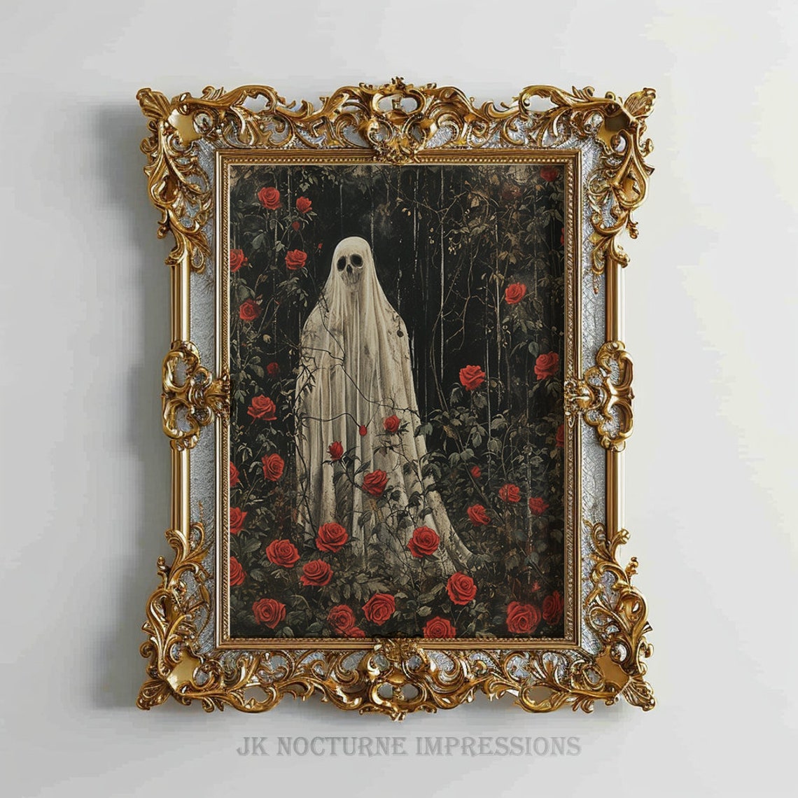 Garden Ghost Roses Art, Poster, Prints, Gothic Art, Halloween, Garden ...