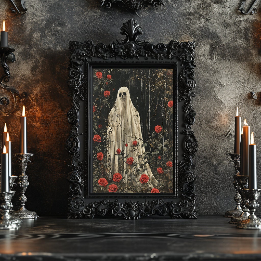 Garden Ghost Roses Art, Poster, Prints, Gothic Art, Halloween, Garden ...