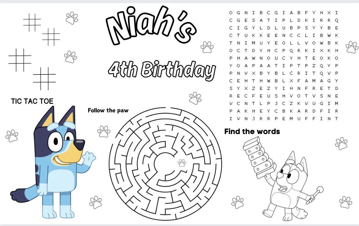 Bluey Activity Placemat - Etsy