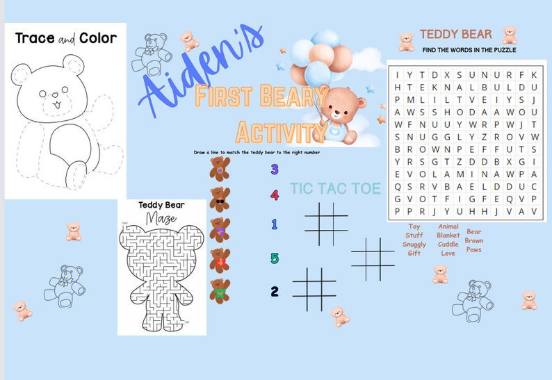 Teddy Bear Activity Placemat - Etsy