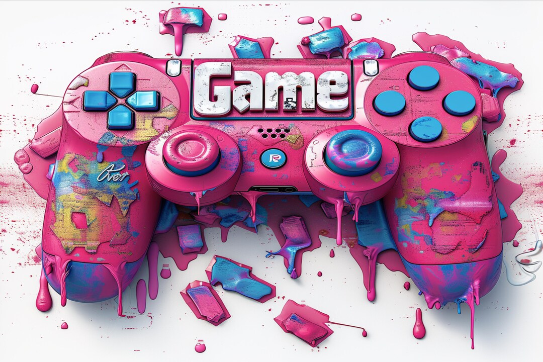 Pink Splatter Video Game Controller Digital Art, Graffiti Style Gamer ...