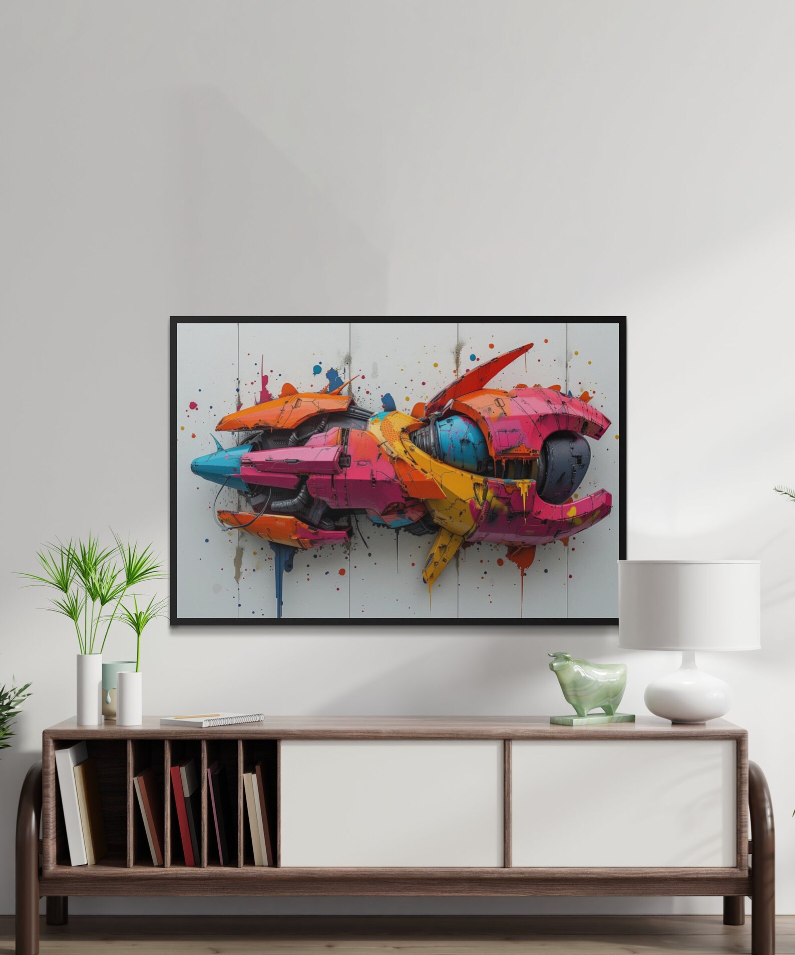 Abstract Digital Wall Art, Colorful Exploding Spaceship, Modern Decor ...