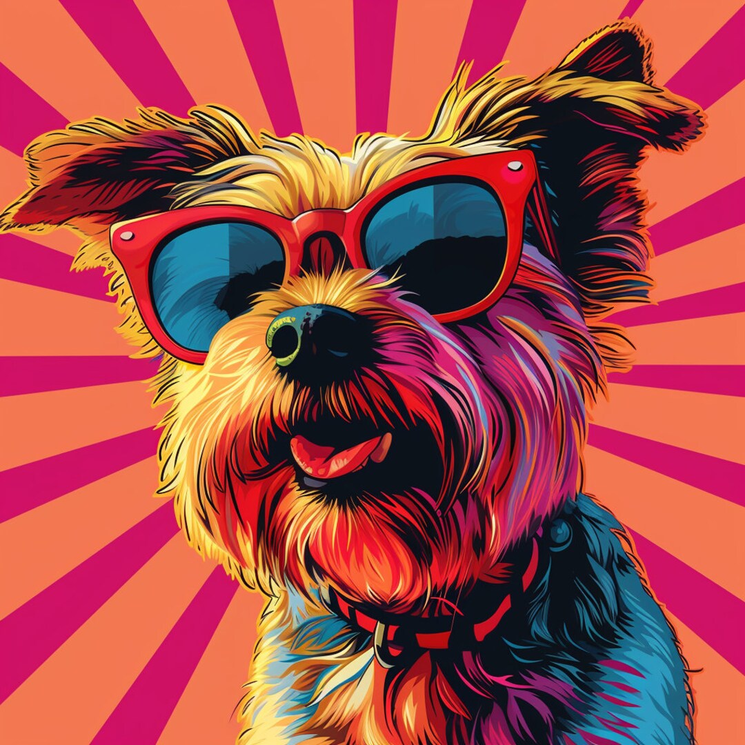 Funky Pop Art Dog Illustration, Digital Download, Vibrant Pet Art With ...