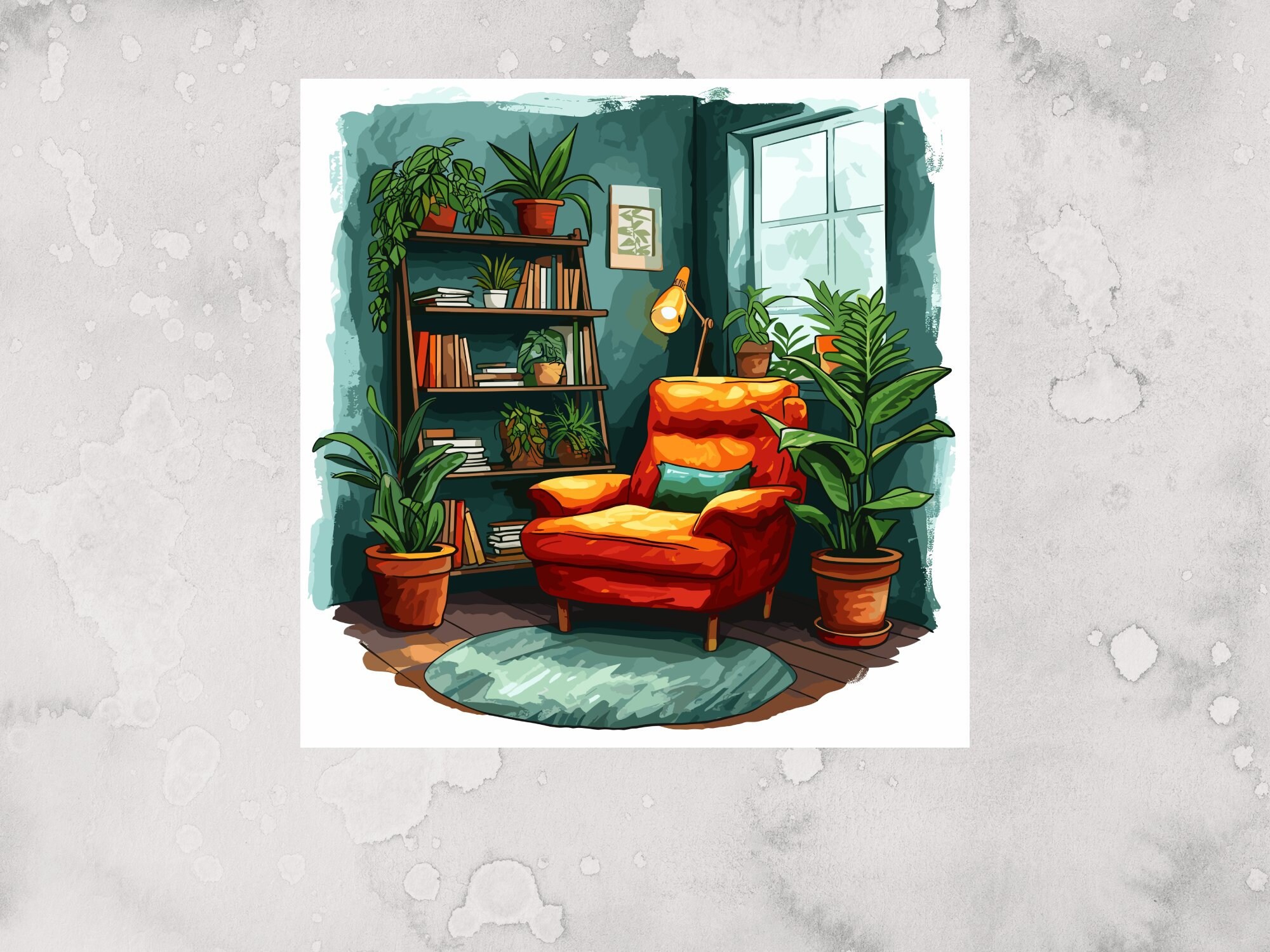 Cozy Reading Nook Clipart, Digital Art Print, Home Decor Illustration ...