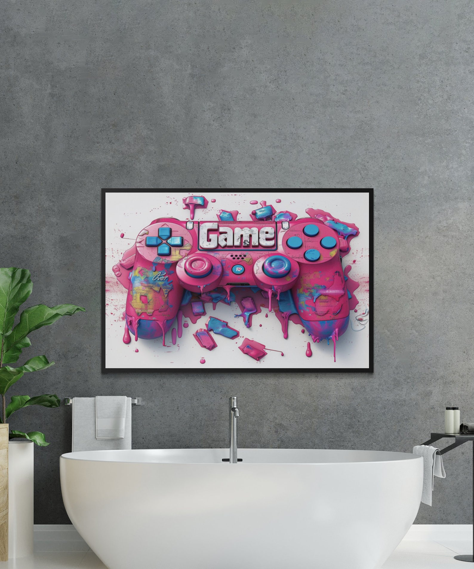 Pink Splatter Video Game Controller Digital Art, Graffiti Style Gamer ...