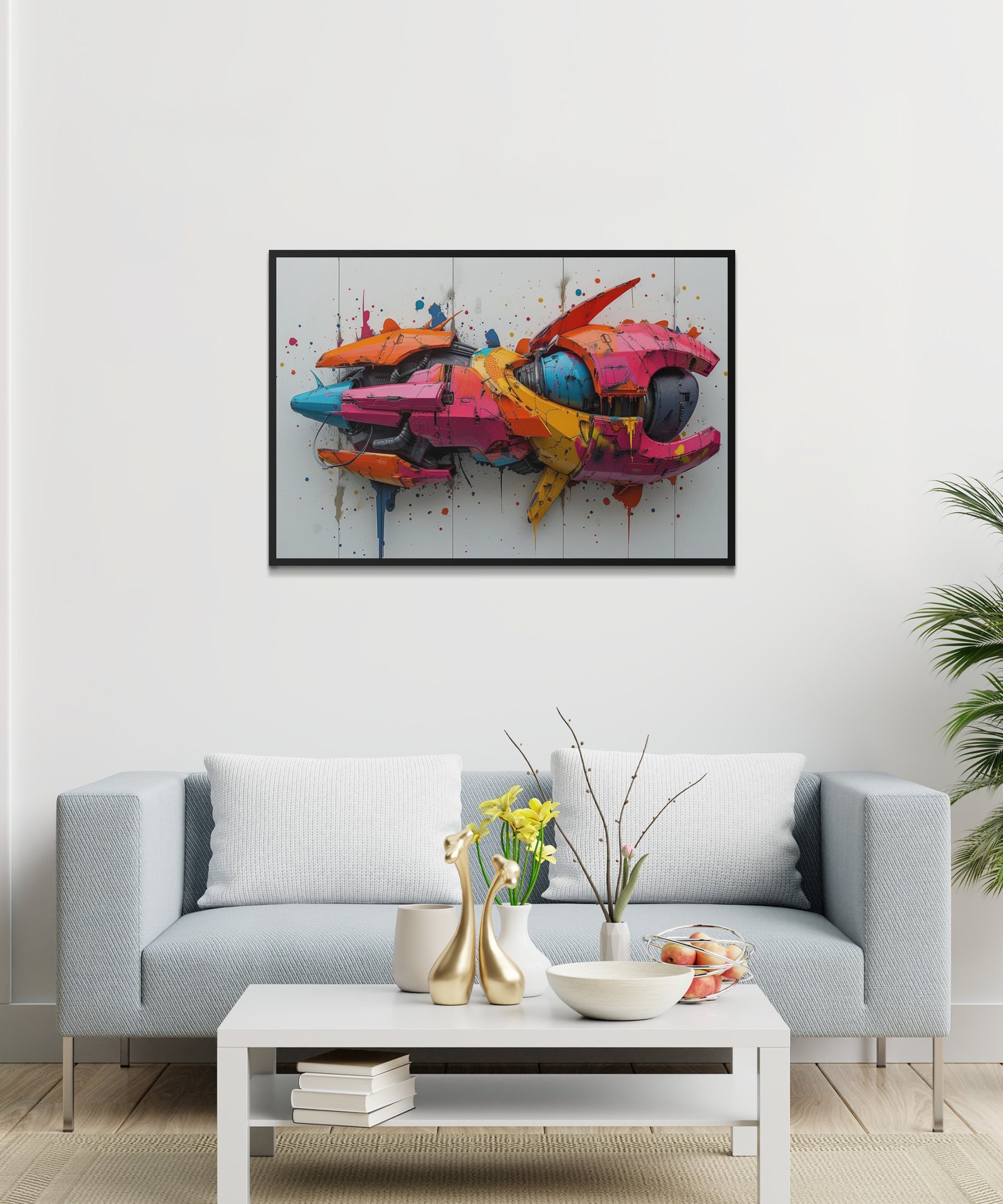 Abstract Digital Wall Art, Colorful Exploding Spaceship, Modern Decor ...
