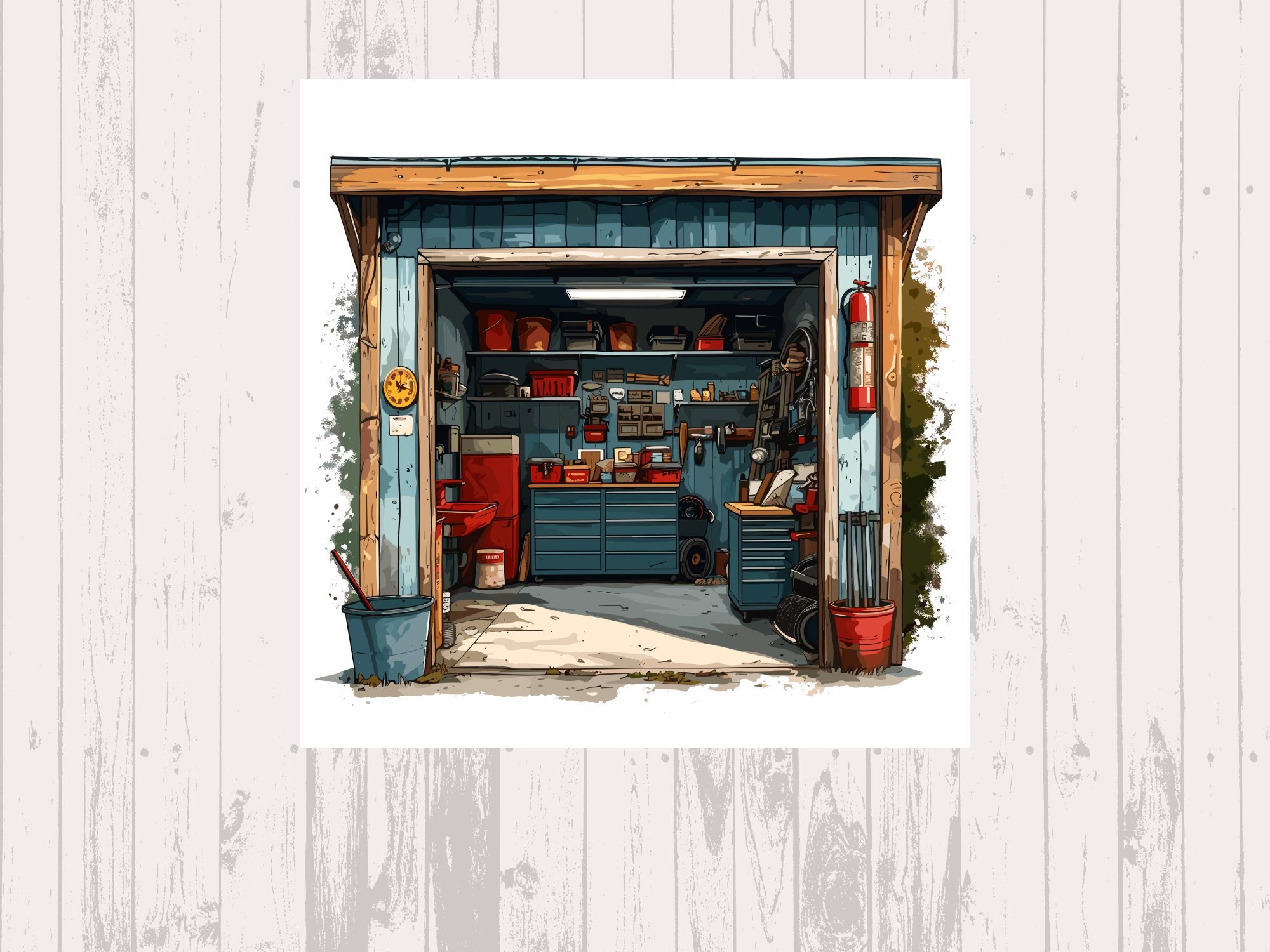 Digital Garage Illustration, Vintage Workshop Art, Printable Man Cave ...