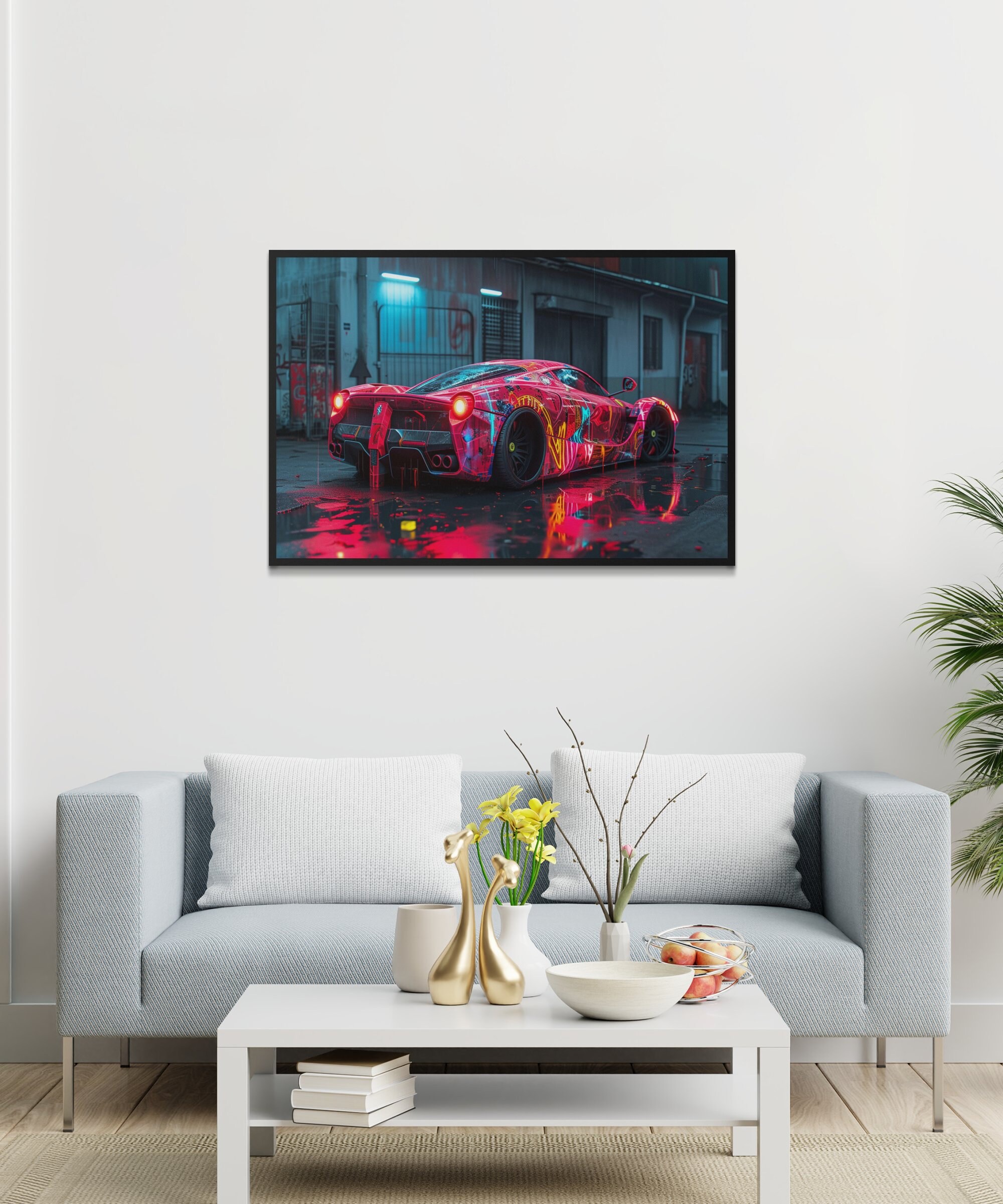 Cyberpunk Racing Car Digital Wallpaper, Futuristic Neon Car Art ...