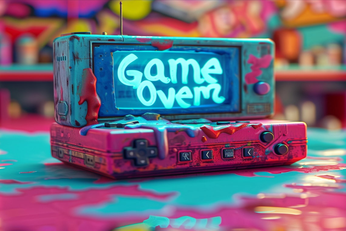 Retro Game Over Screen Digital Wallpaper, Vintage Gaming Console ...