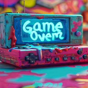 Retro Game Over Screen Digital Wallpaper, Vintage Gaming Console ...