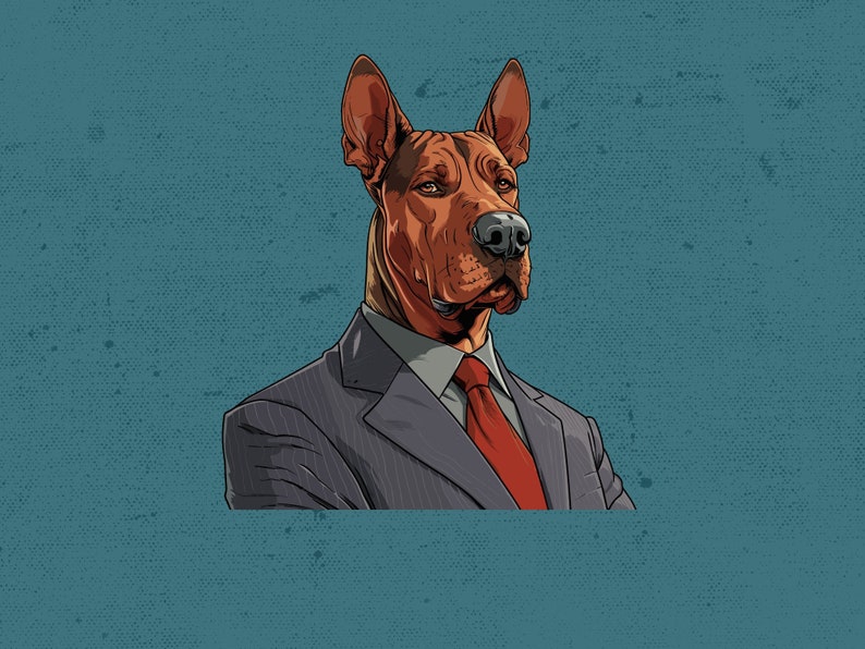 Dog in Business Suit Digital Art, Stylish Canine Boss Illustration ...