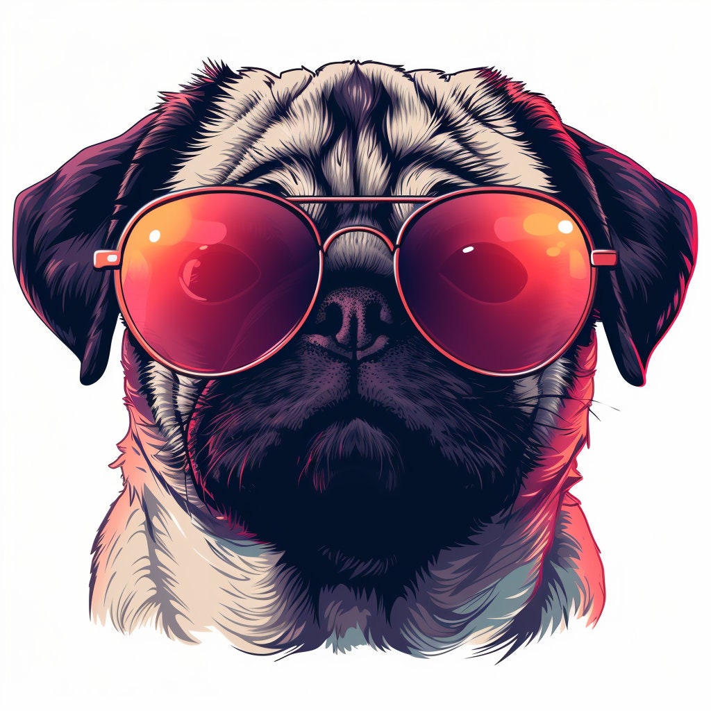 Cool Pug With Sunglasses Vector Art, Cute Dog Illustration, Digital ...