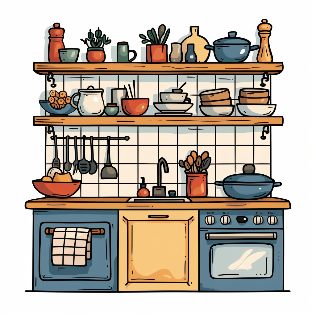 Kitchen Clipart, Cozy Home Cooking Space Digital Art, Printable Vector ...