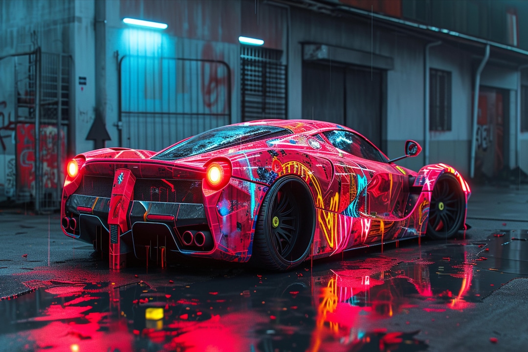 Cyberpunk Racing Car Digital Wallpaper, Futuristic Neon Car Art ...