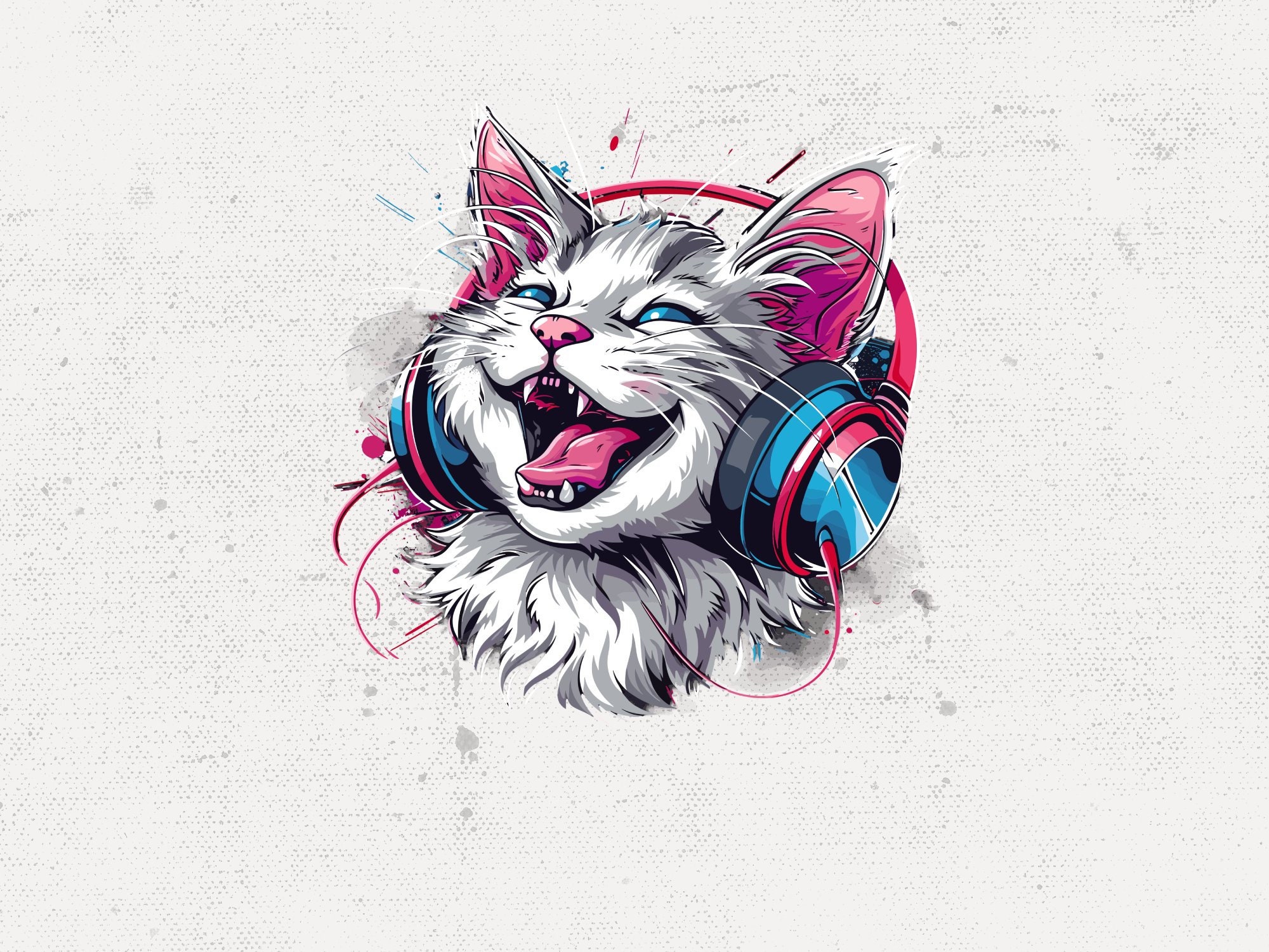 Cartoon Cat DJ With Headphones Digital Art, Vibrant Sublimation Clipart ...