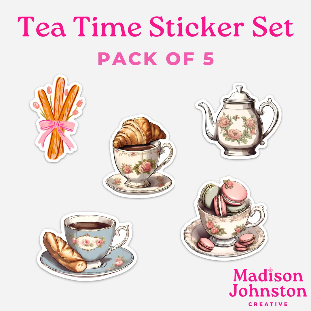 Tea Time Sticker Set of 5 - Vinyl - Scrapbook Journal Stickers - Matte ...