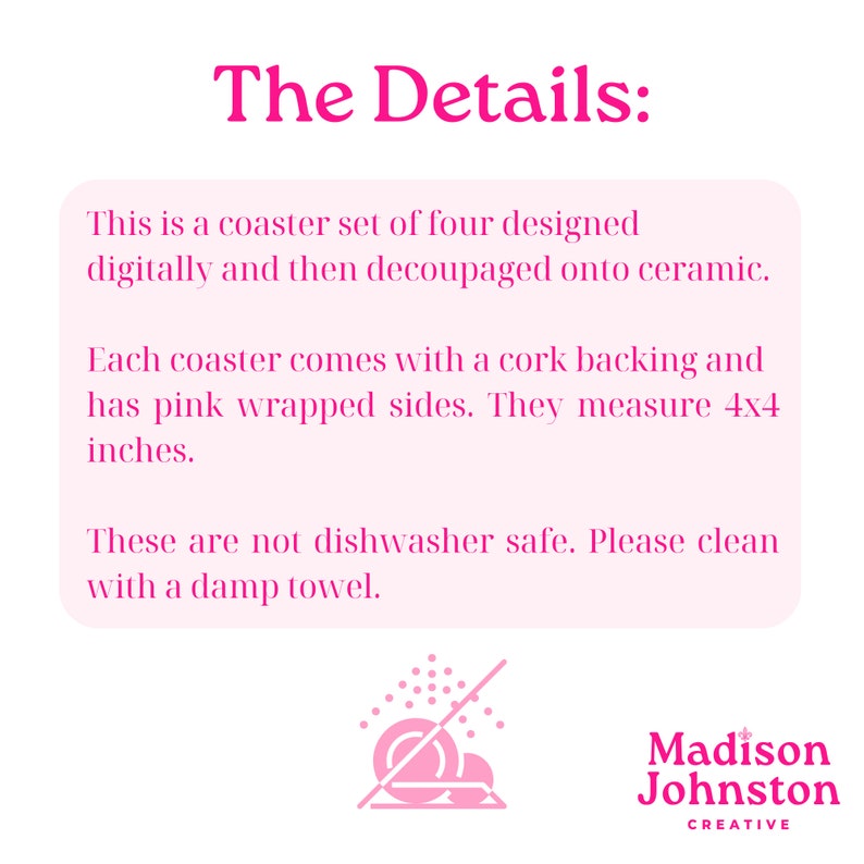 Coquette Pink Coaster Set of 4 - Bows, Pearls & Teacups - Shabby Chic Coasters - Cottagecore ...