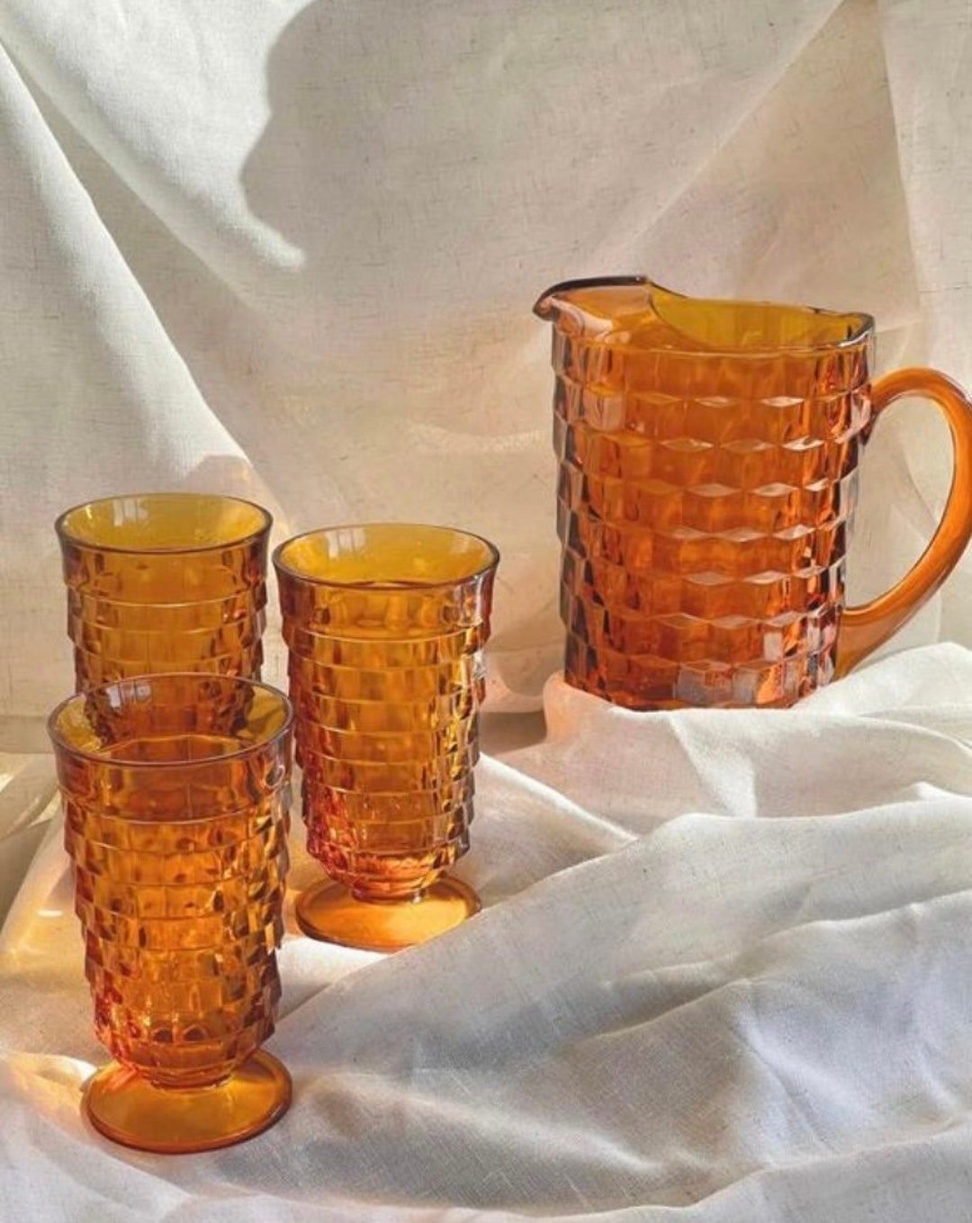 Vintage Colony Whitehall Amber Glassware Set W/pitcher set of 10 - Etsy
