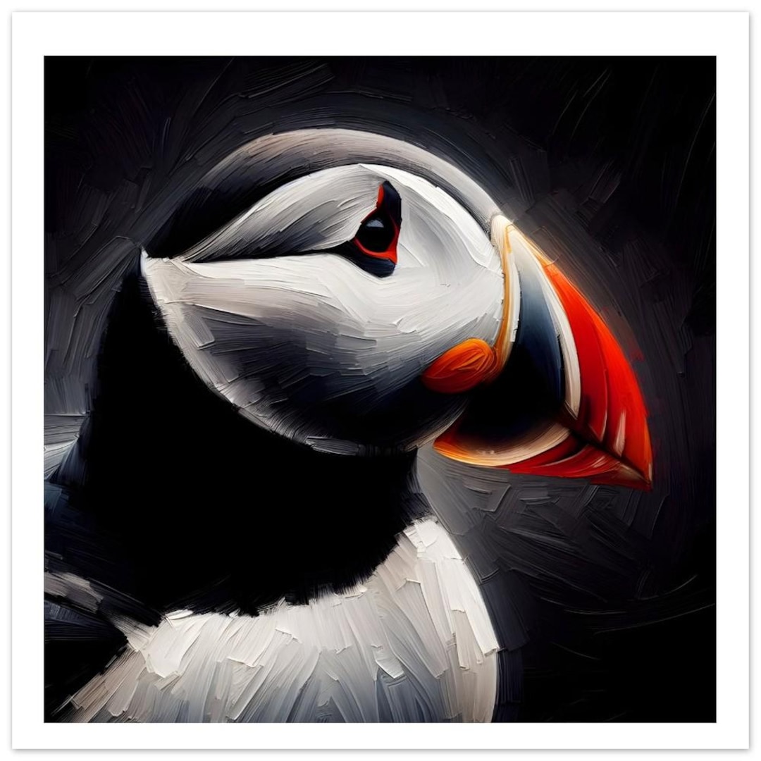 Abstract Puffin Portrait With Vibrant Hebridean Background: Unique ...