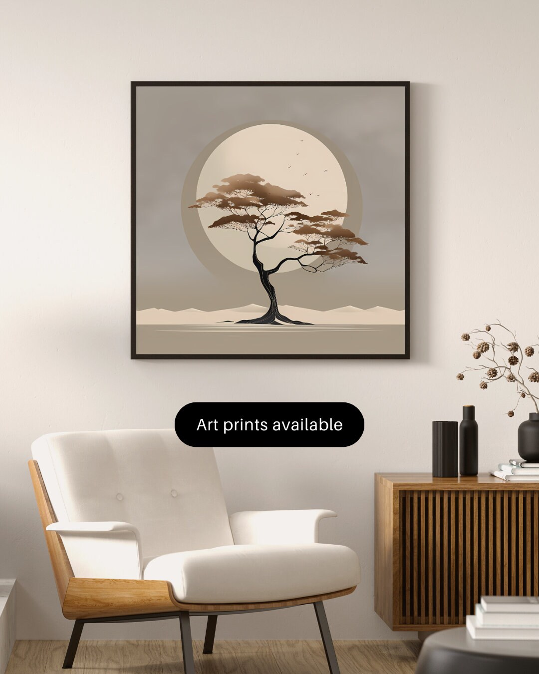 Wabi Sabi Japandi Minimalist Serene 2 Digital Art Printables Mount Fuji Moon Tree Full Moon ...