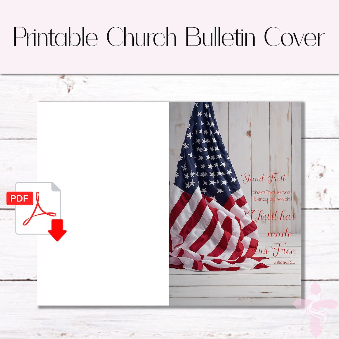 Patriotic Church Bulletin Cover With US Flag (printable PDF & Canva ...