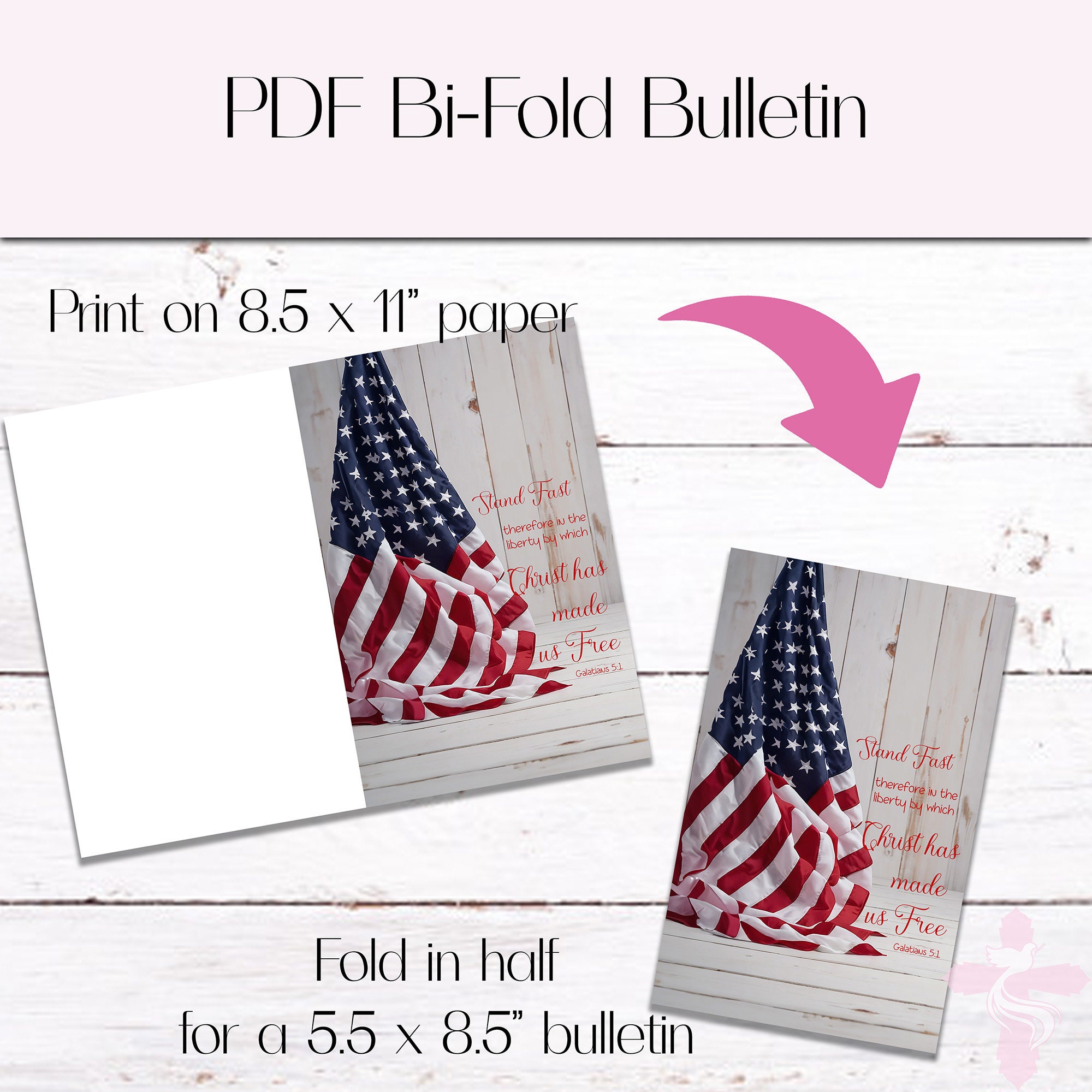 Patriotic Church Bulletin Cover With US Flag (printable PDF & Canva ...