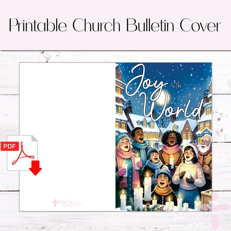 Printable Christmas Church Bulletin Cover: Joy to the World (canva ...