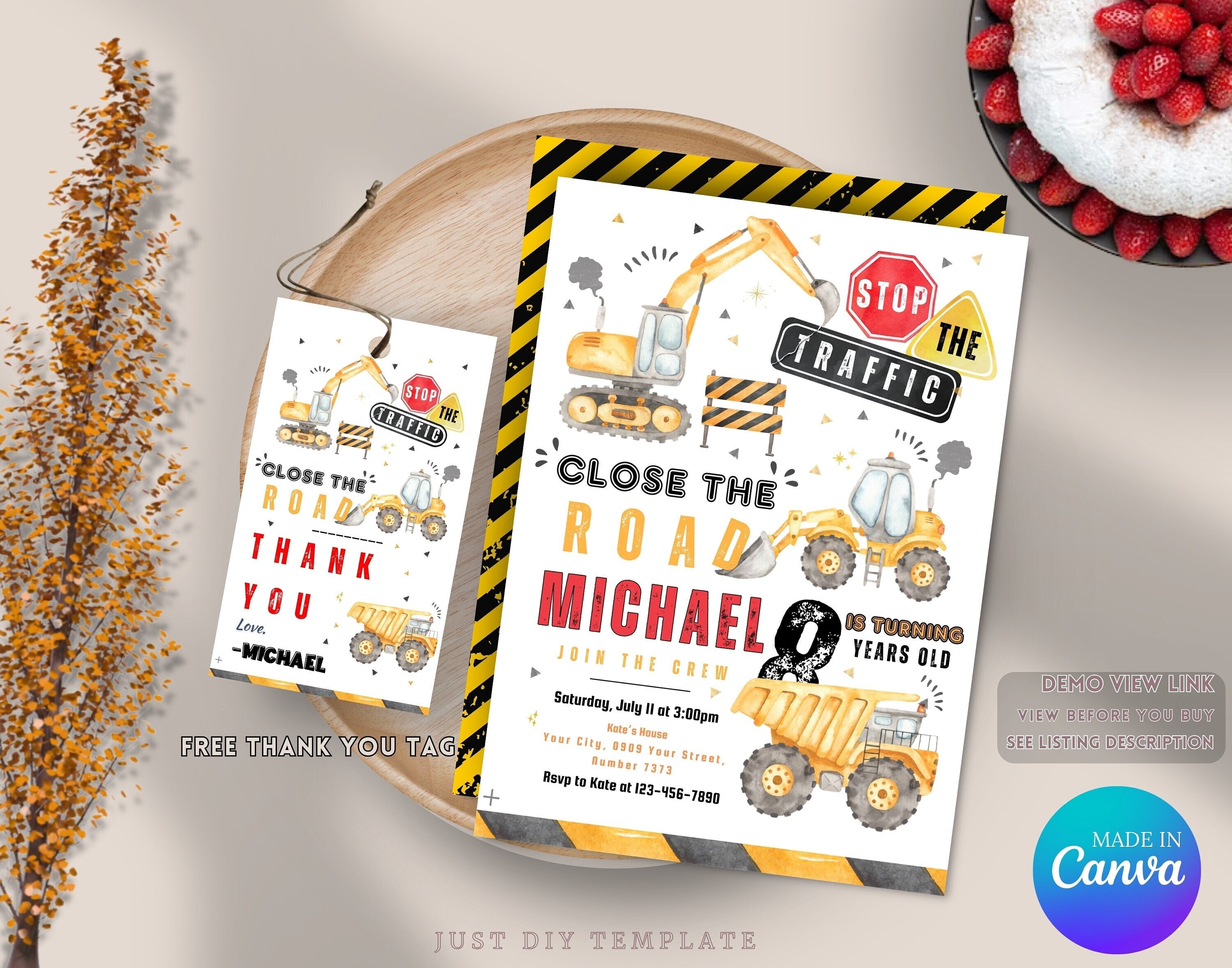 Printable Construction Invitation, Editable Construction Birthday ...