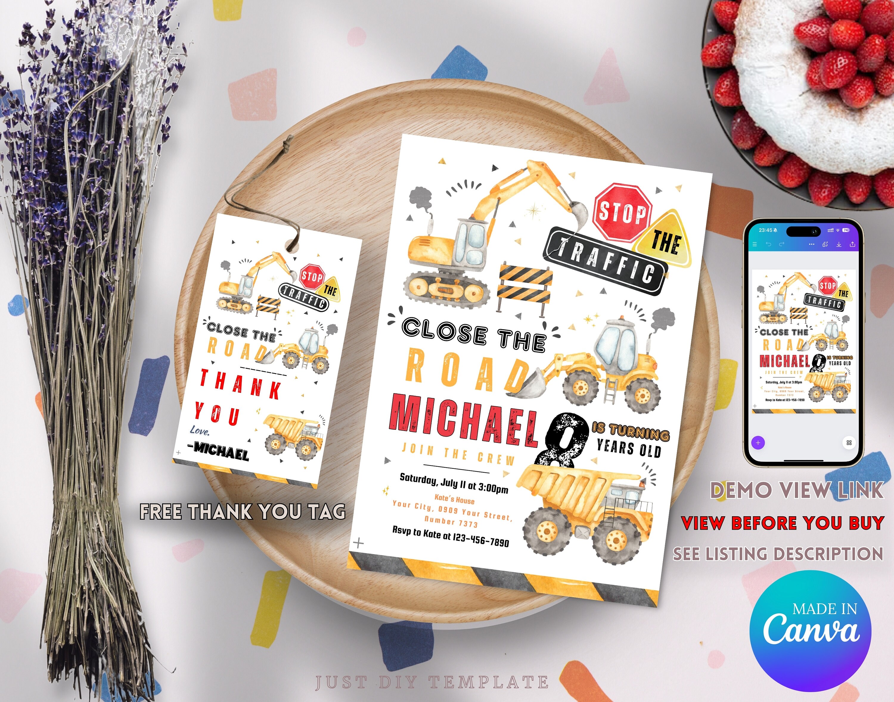 Printable Construction Invitation, Editable Construction Birthday ...