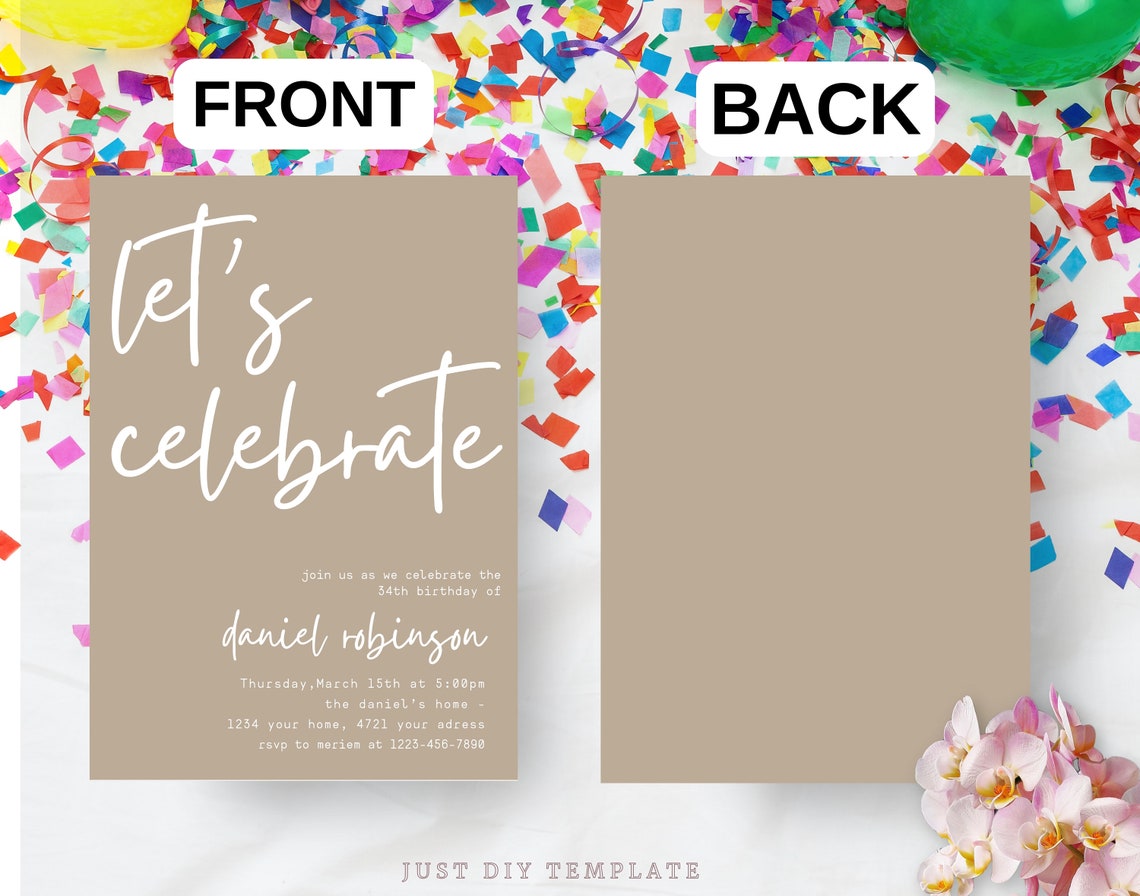 Editable Let's Celebrate Party Invitation, Adult Simple Modern Party Invite, Anniversary ...