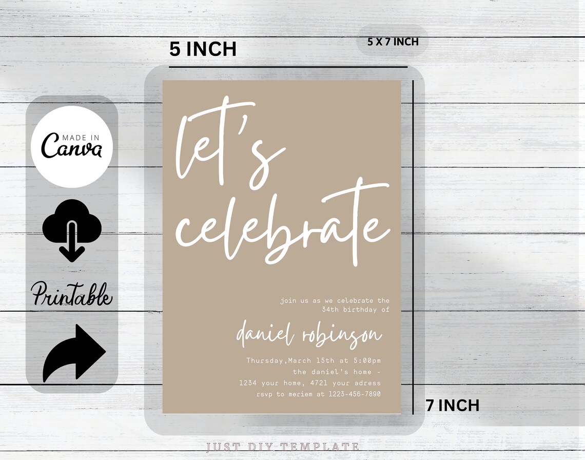 Editable Let's Celebrate Party Invitation, Adult Simple Modern Party Invite, Anniversary ...