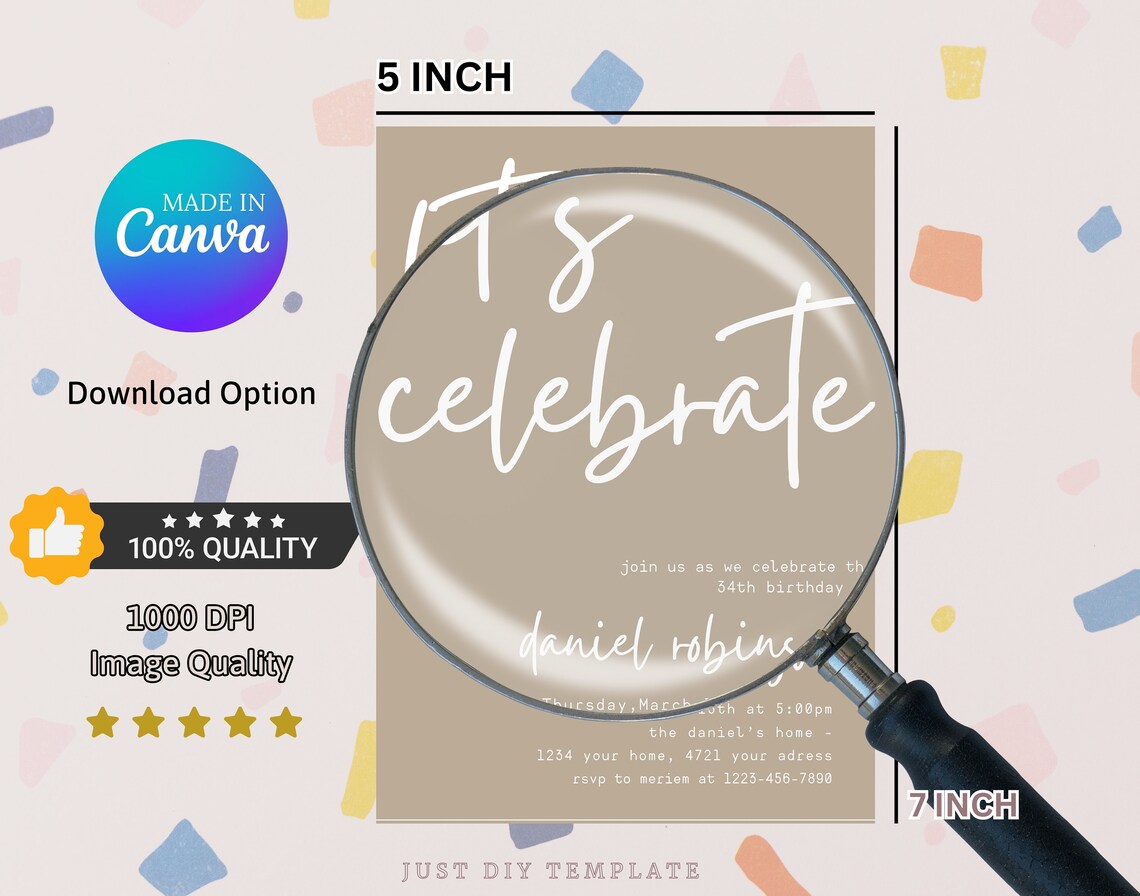 Editable Let's Celebrate Party Invitation, Adult Simple Modern Party Invite, Anniversary ...