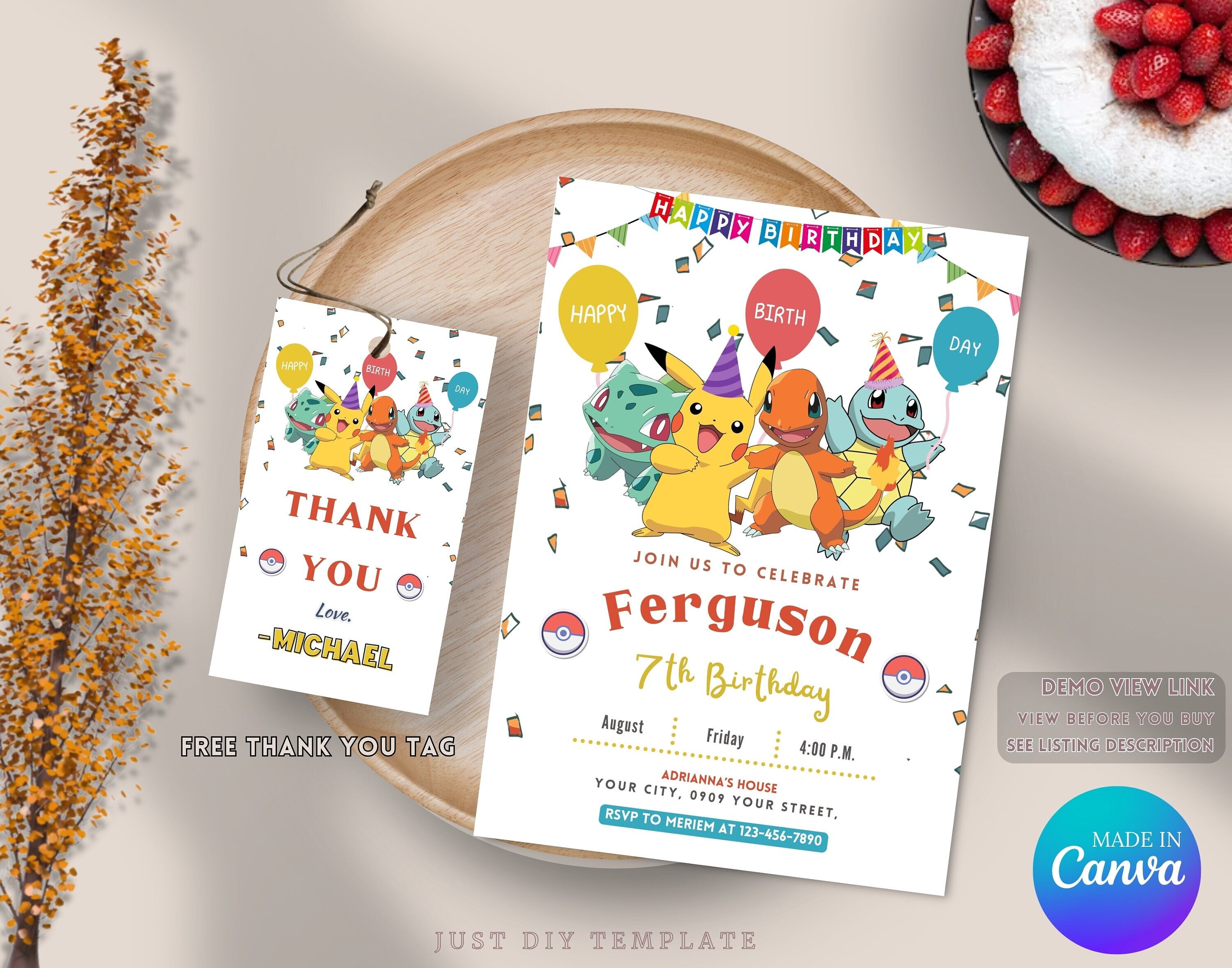 Editable Pokemon Birthday Invitation, Pikachu Birthday Party Invitation ...