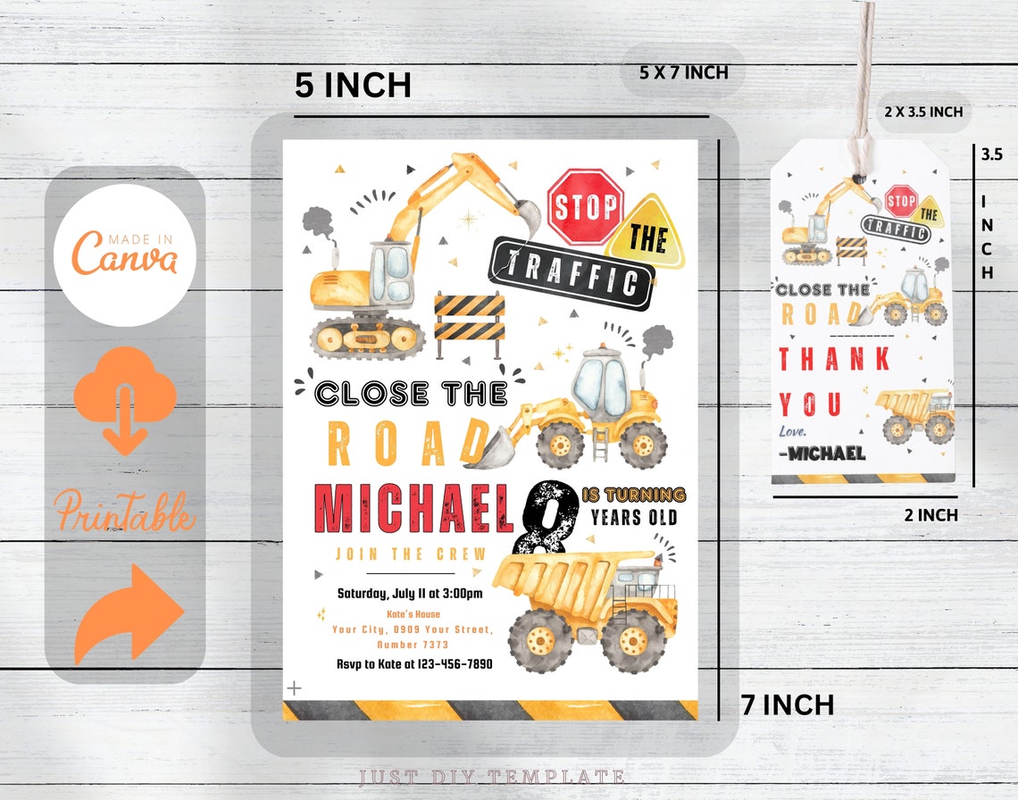 Printable Construction Invitation, Editable Construction Birthday ...